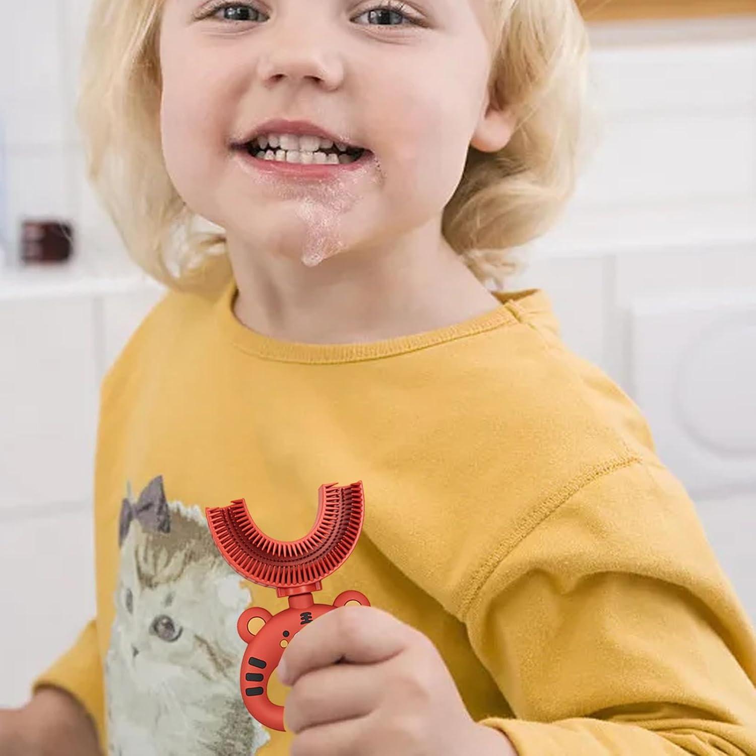 U-Shaped Children's Toothbrush - Cartoon Tiger Design Soft Silicone ...