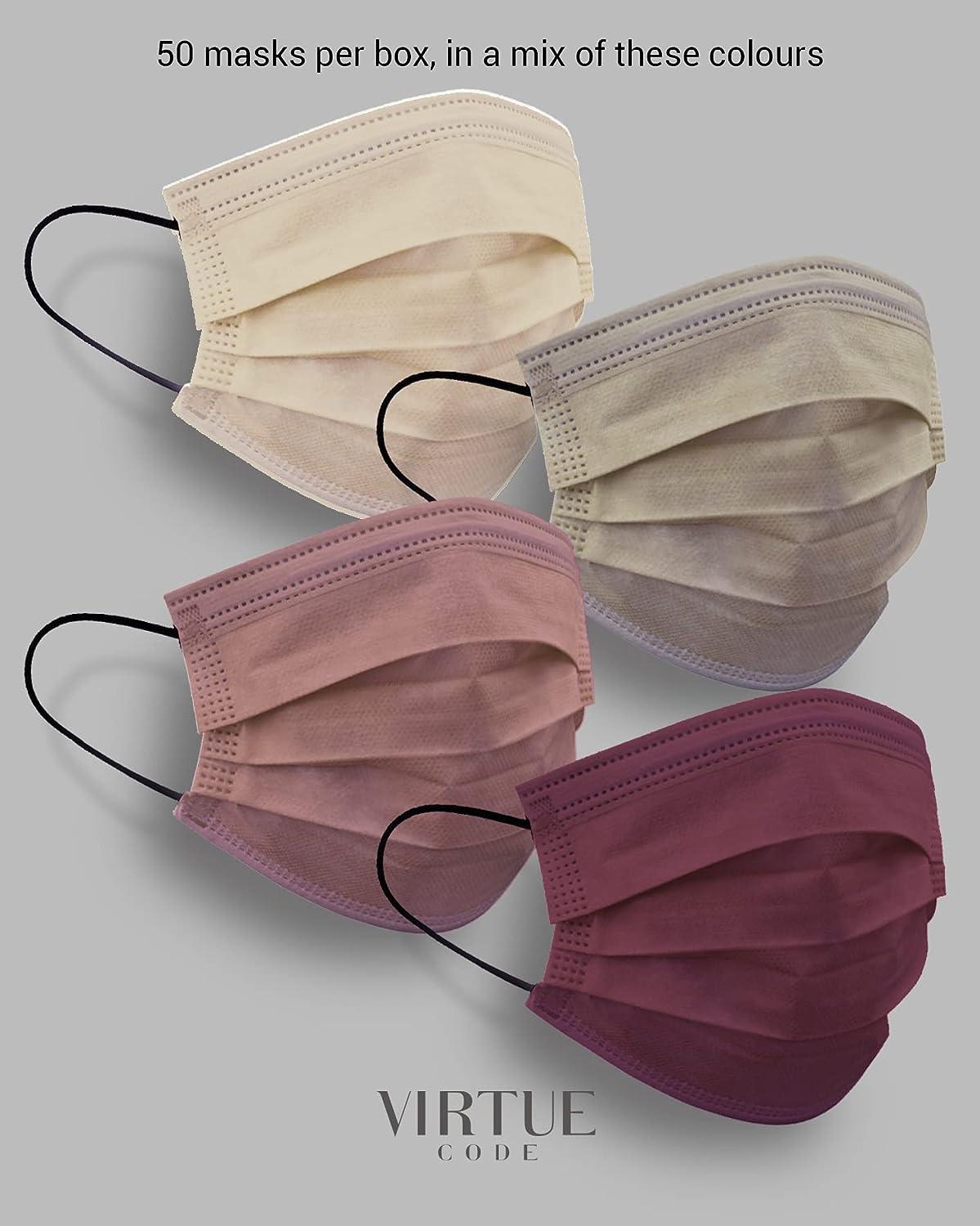 Virtue Code Earth Tones Disposable Face Mask Pack - 50 Cute Masks for ...