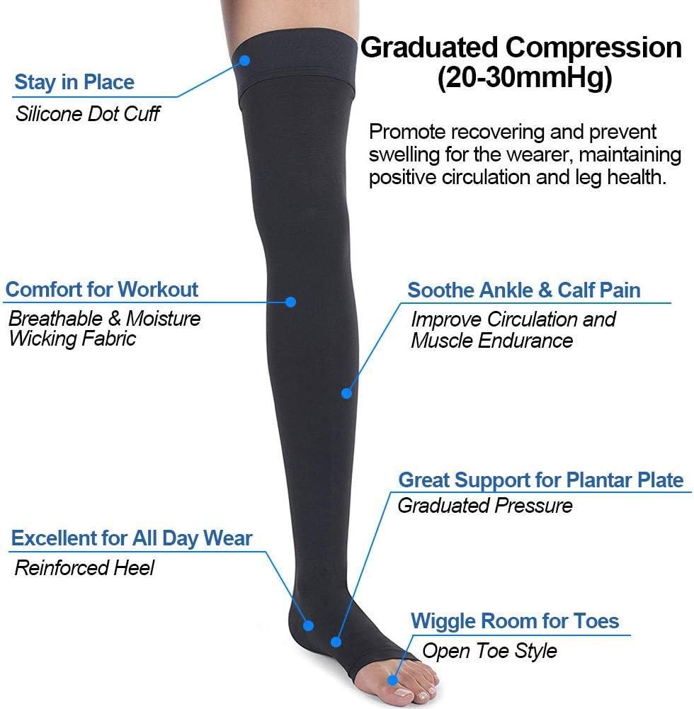 Ailaka Thigh High 20-30 mmHg Compression Stockings for Varicose Veins and Edema - Medium, Black ...