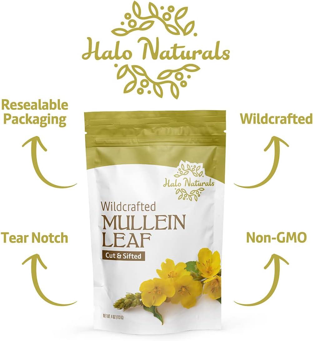 Halo Naturals Mullein Leaf 4 oz Wildcrafted Cut & Sifted (Verbascum ...