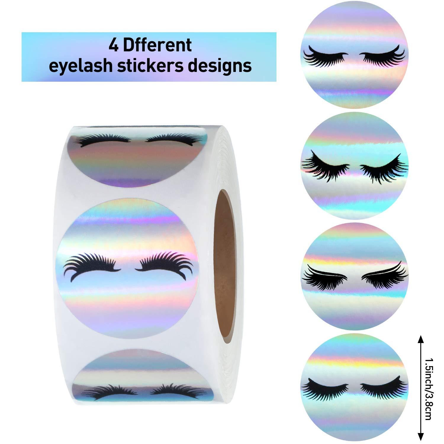 500-Piece Round Eyelash Business Stickers - Holographic Rainbow Labels ...