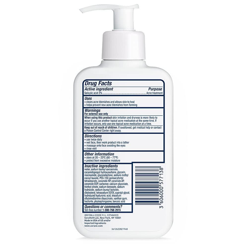 Cerave Acne Treatment Face Wash 2 Salicylic Acid Cleanser For Oily