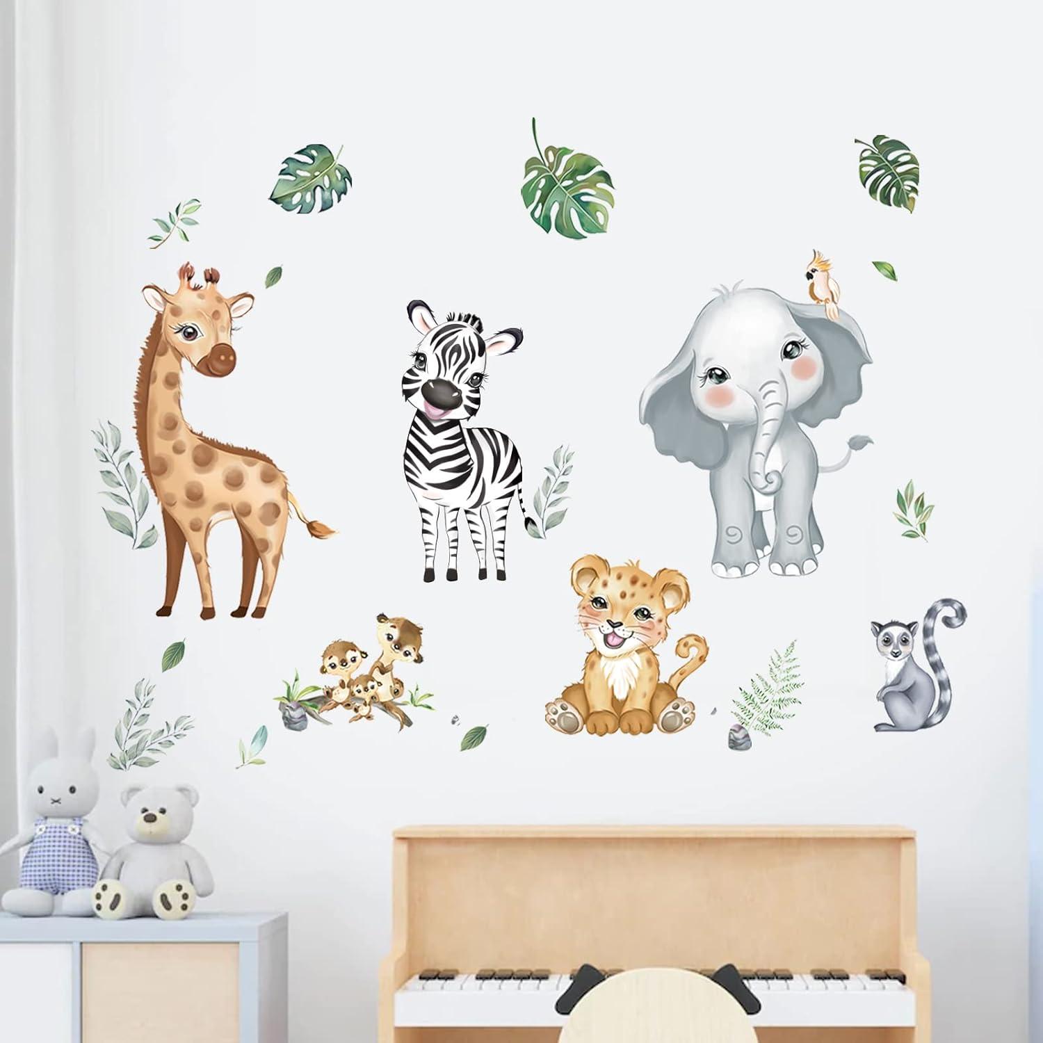 DecalMile Jungle Animals Wall Decals - Elephant Giraffe Safari Stickers ...
