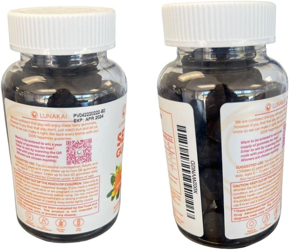 Senna Laxative Gummies - Natural, Vegan, Non-GMO, 60 Count - Gentle ...