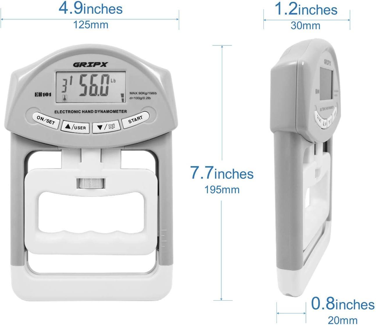 GRIPX Digital Hand Dynamometer | Electronic Grip Strength Meter - 198 lbs / 90 kg - Automatic ...