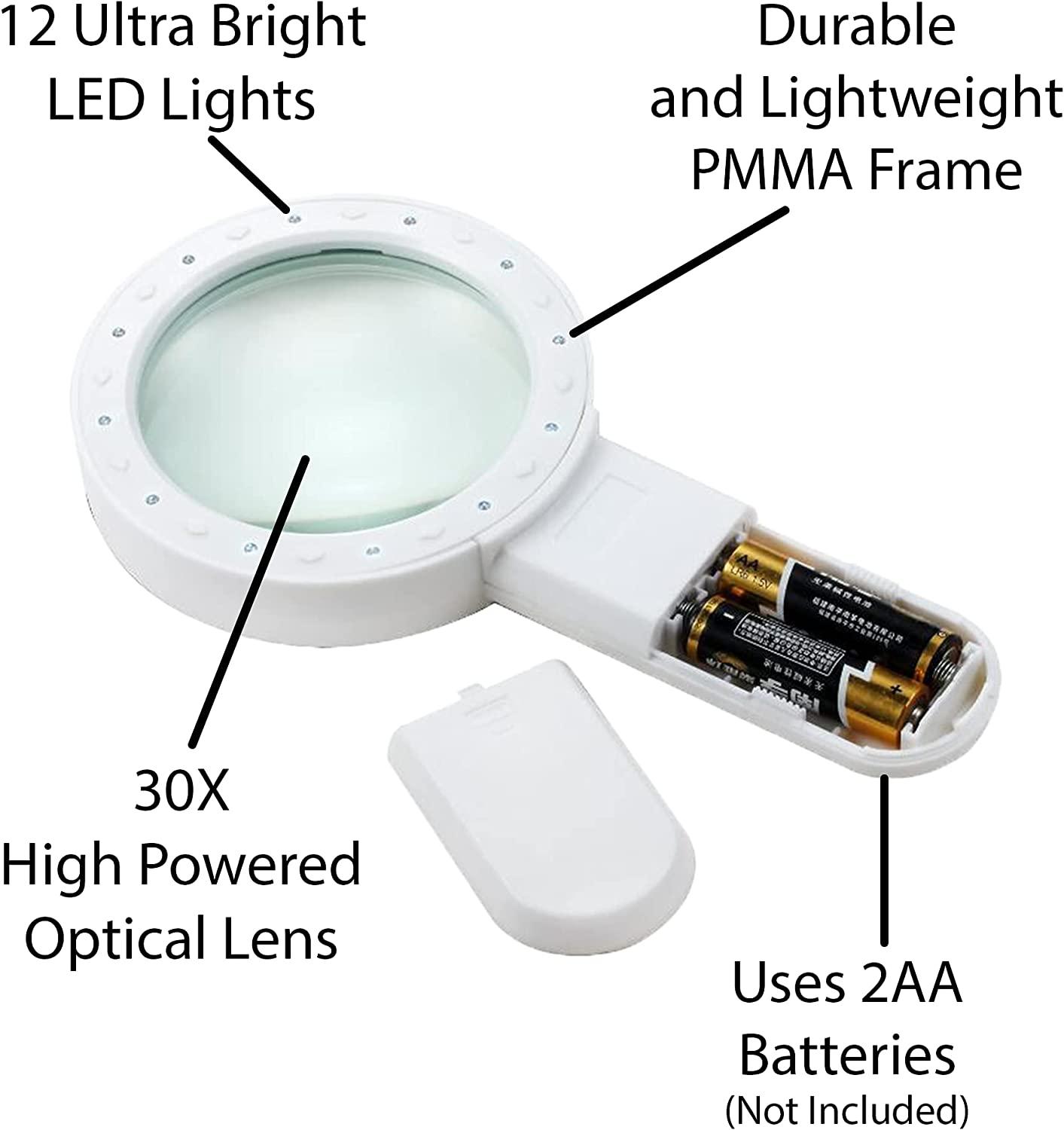 Pineapple LLC Magnifying Glass with Light 30X Handheld Large Magnifying ...