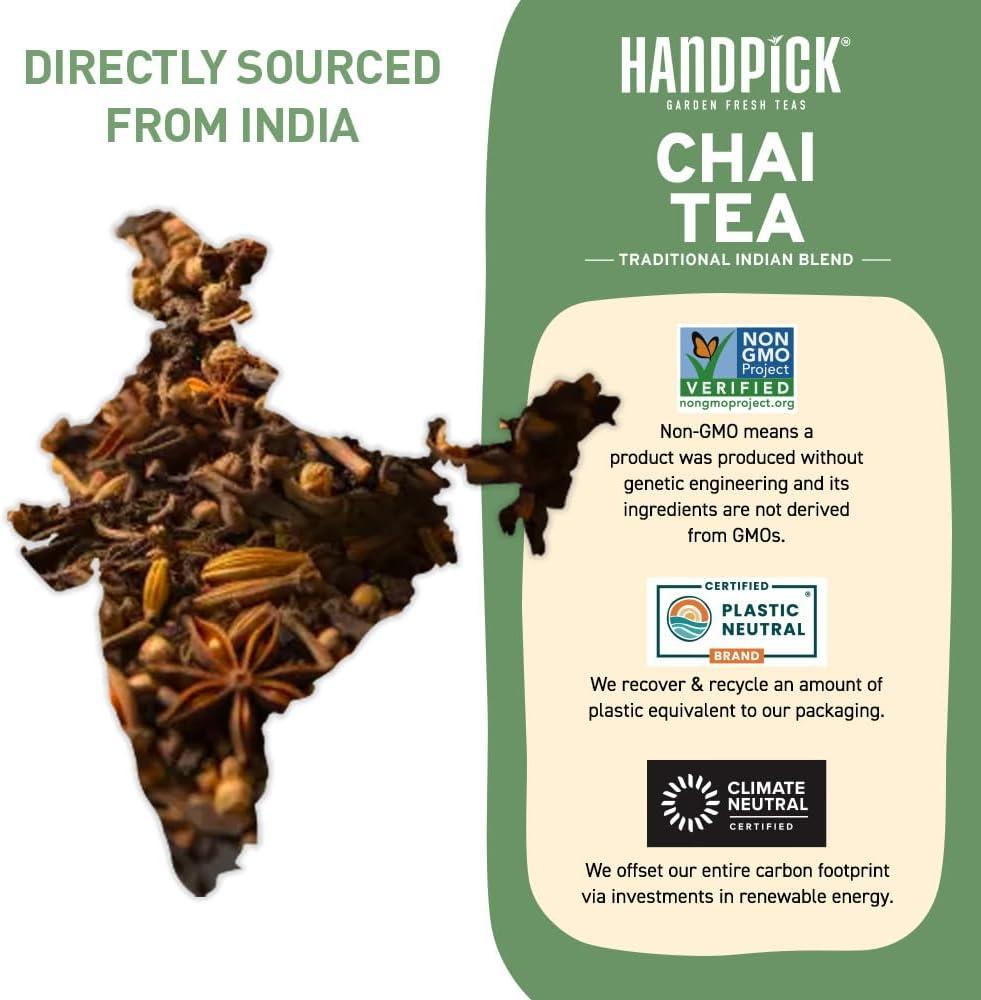 Handpick Masala Chai Tea Bags 100 Count - Strong & Aromatic Blend with ...
