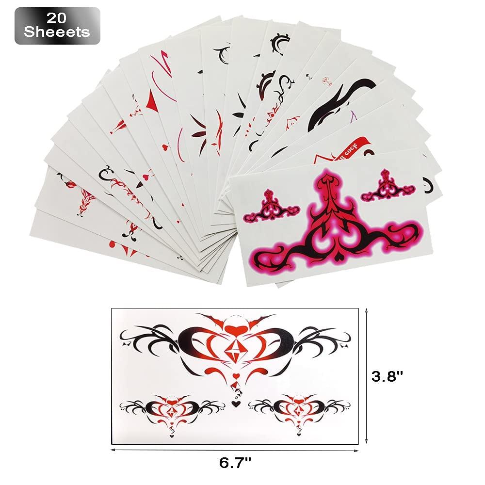Seductive Black Red Lace Navel Temporary Tattoos - 20 Sheets ...