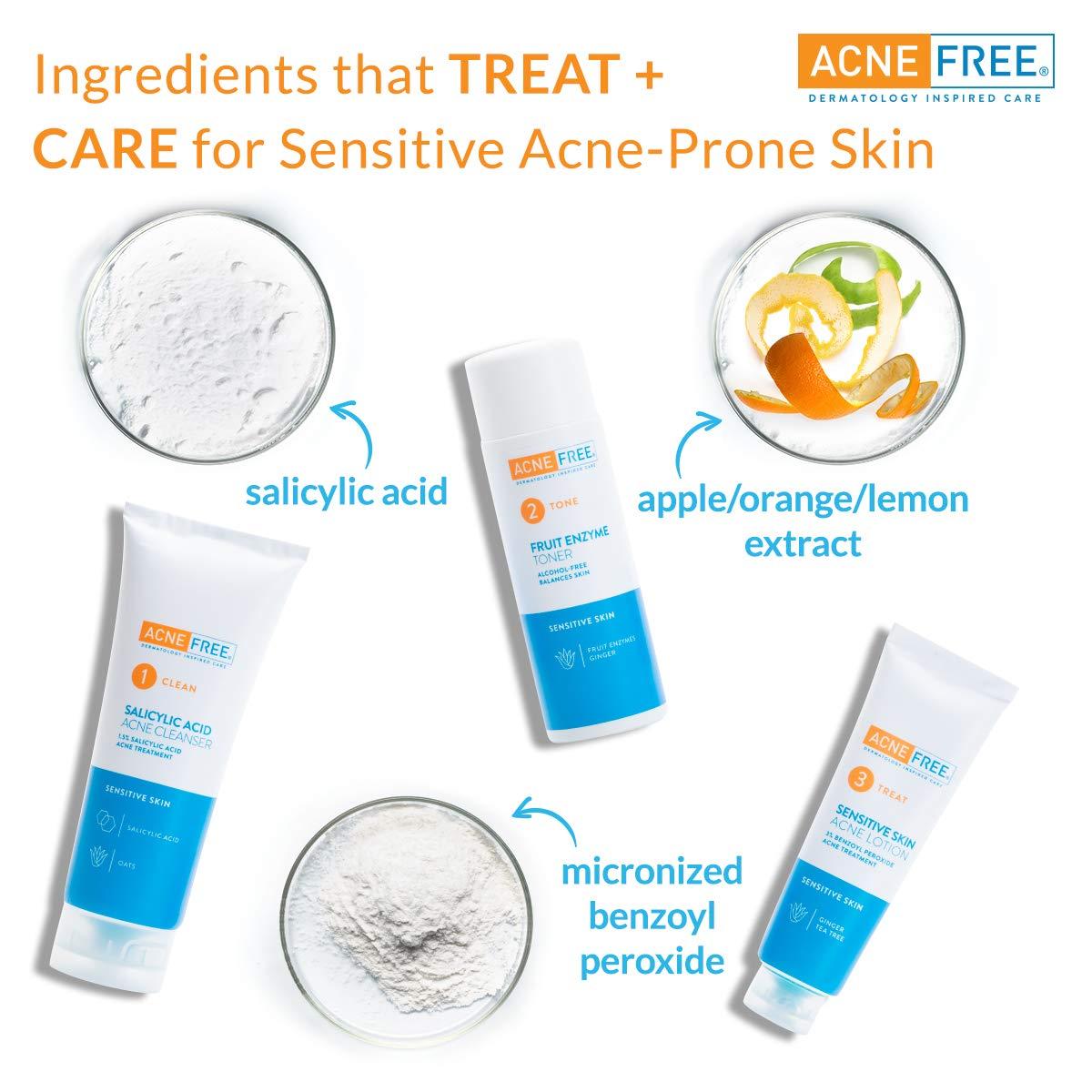 Acne Free 3-Step Treatment Kit for Sensitive Skin - Salicylic Acid ...