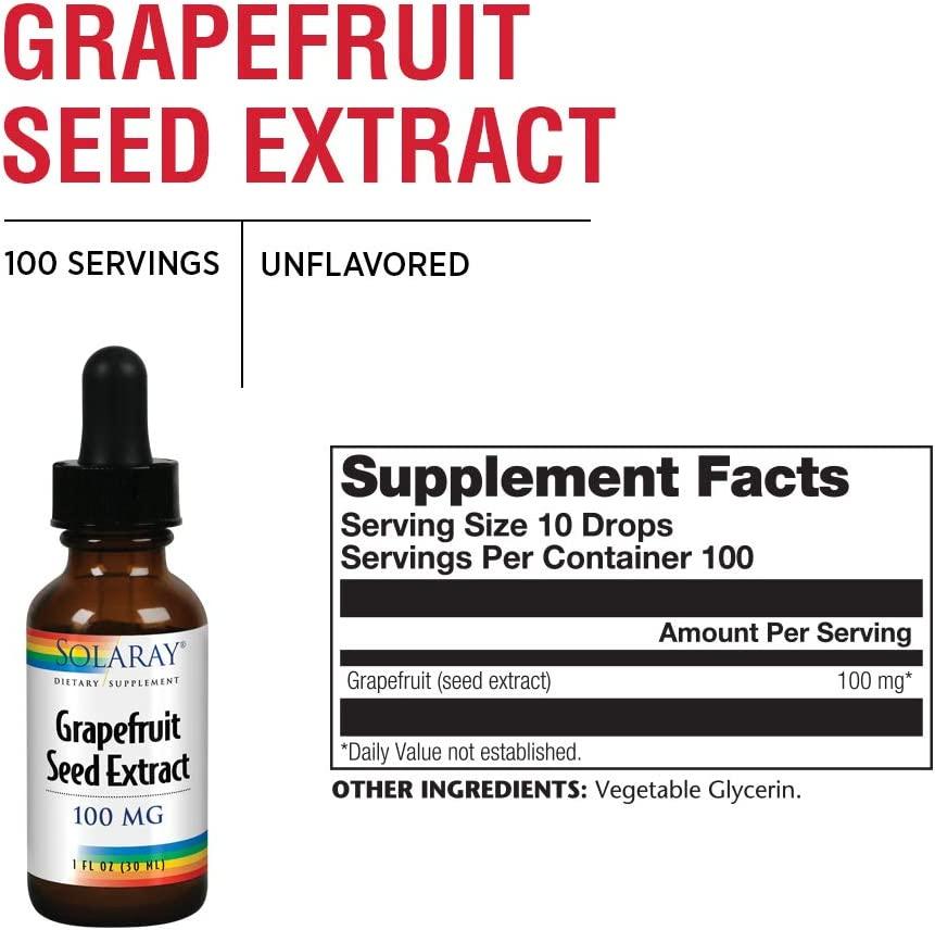 Solaray Grapefruit Seed Extract 100 mg - 1 fl oz (30 ml) - Natural Antioxidant & Immune Support ...