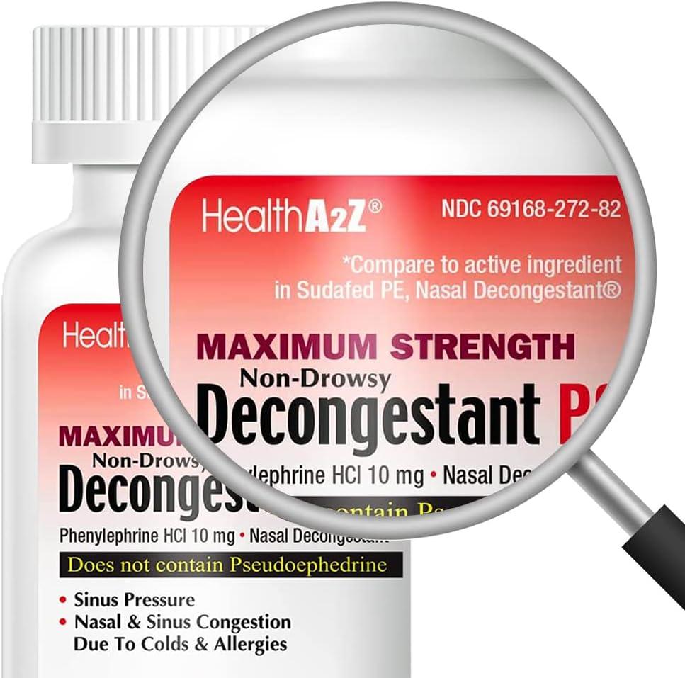 HealthA2Z Decongestant PE 10mg | 90 Tablets | Non-Drowsy Relief for ...
