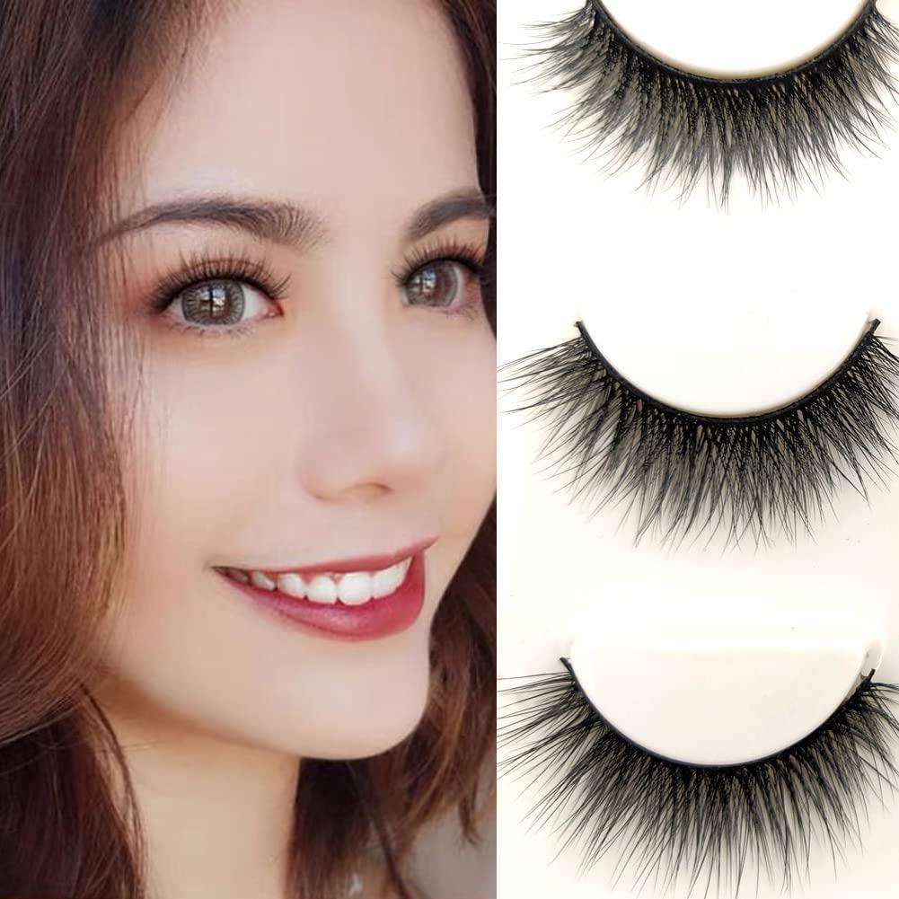 Korea Fiber Faux Mink Handmade False Eyelashes | Reusable Cross Volume Dramatic Lashes | Natural ...
