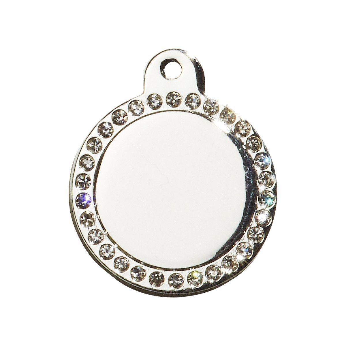 Surrey Feed SMALL SILVER DIAMANTE DISC. Engraved Cat/Dog/Horse/Pet ID ...
