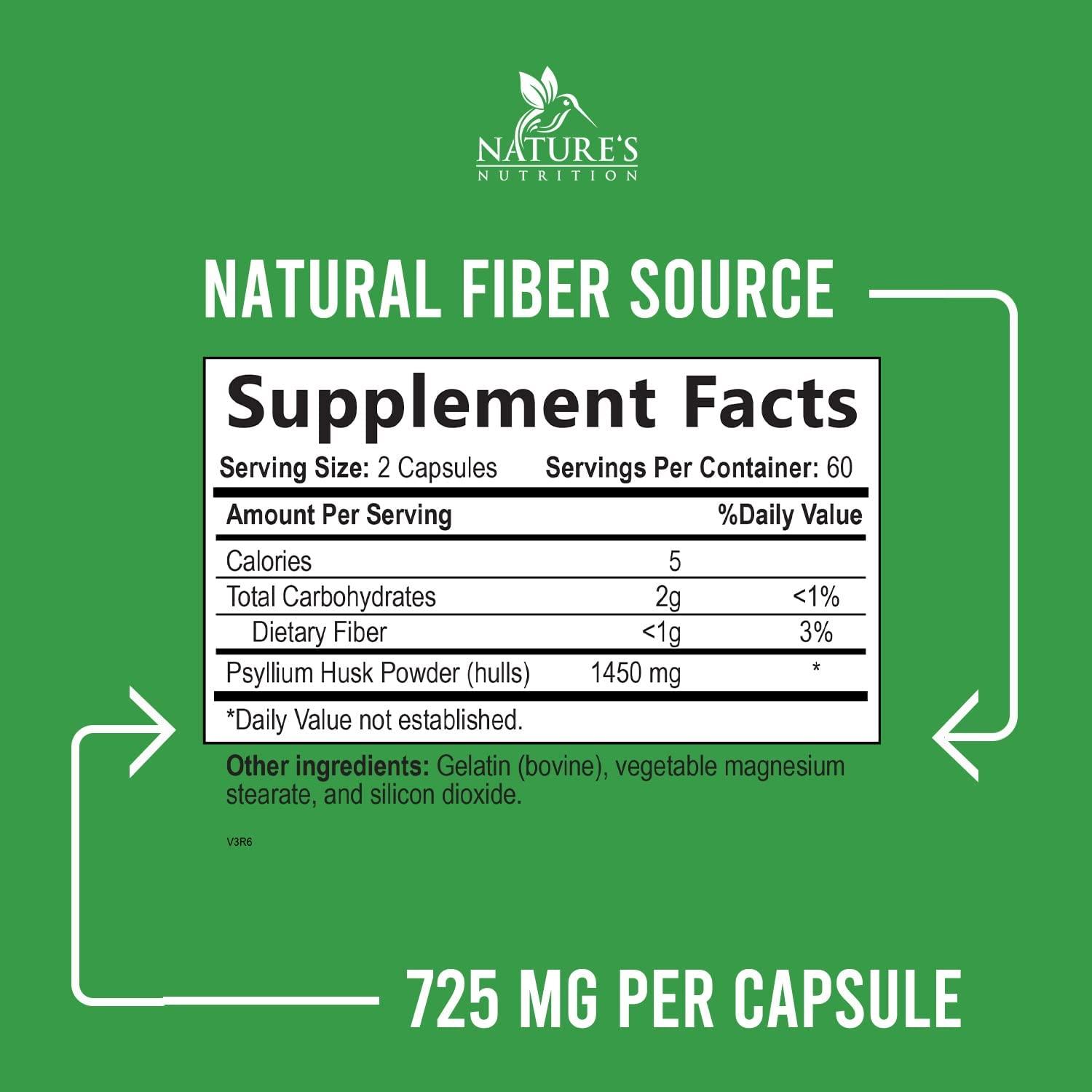 Nature's Nutrition Psyllium Husk Capsules 1450mg - 120 Count, Non-GMO ...