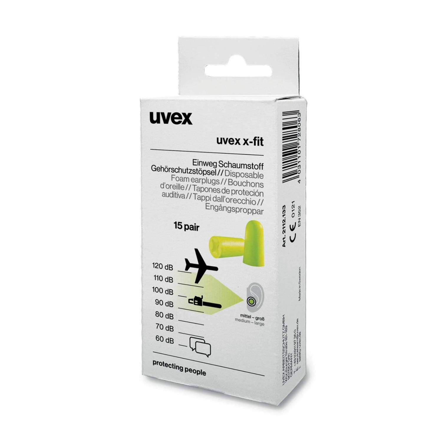 UVEX X-Fit Ergonomic Earplugs - Soft PU Foam Hearing Protection 15 ...