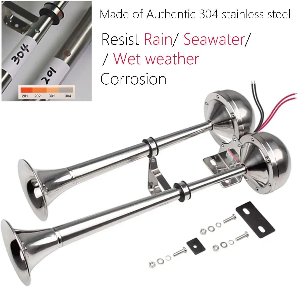 12V Marine Boat Trumpet Horns - Polished Stainless Steel, Low and High ...