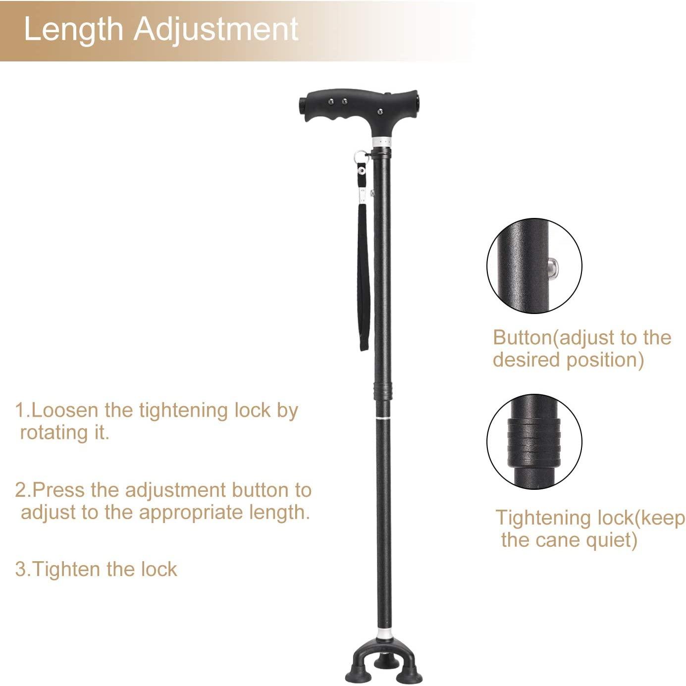BeneCane Adjustable Walking Cane with LED Light - Lightweight Portable ...