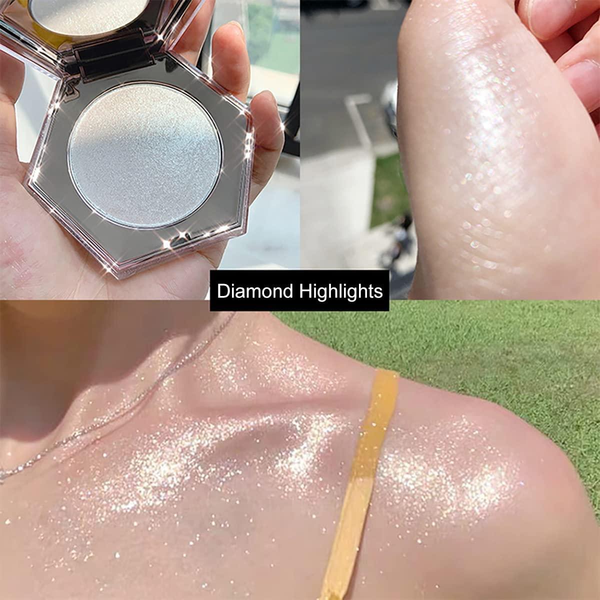 Diamond Shimmer Highlighter Palette with Brush - Glitter Sparkles for ...