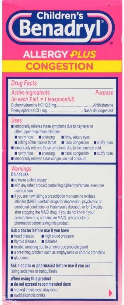 Children's Benadryl Allergy + Congestion Grape Liquid 4 fl oz - 24 Pack