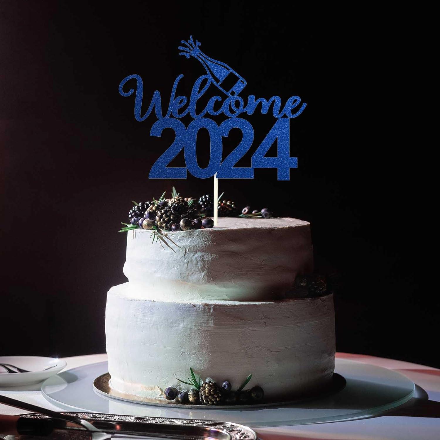 Blue Glitter Welcome 2024 Cake Topper - Happy New Year 2024 Cake Topper ...