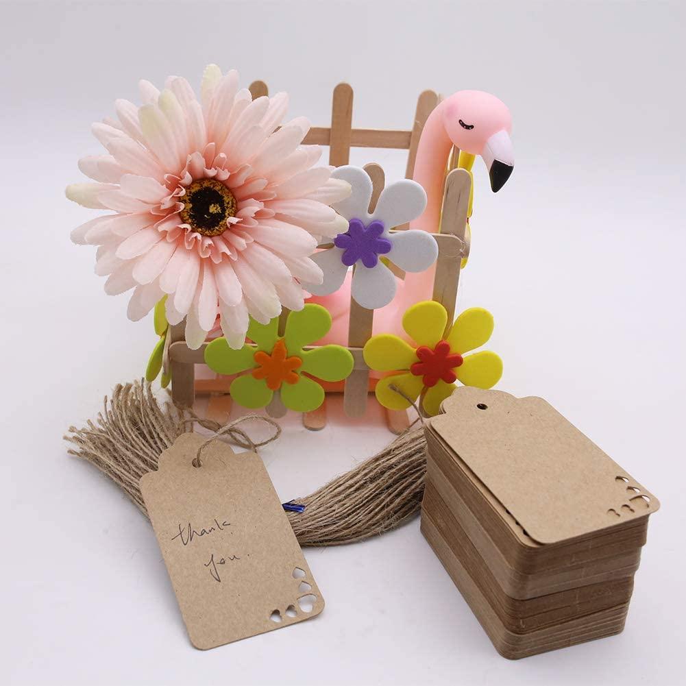 Koogel 100 PCS Gift Heart Tags Kraft Paper Tags with Natural Jute Twine ...