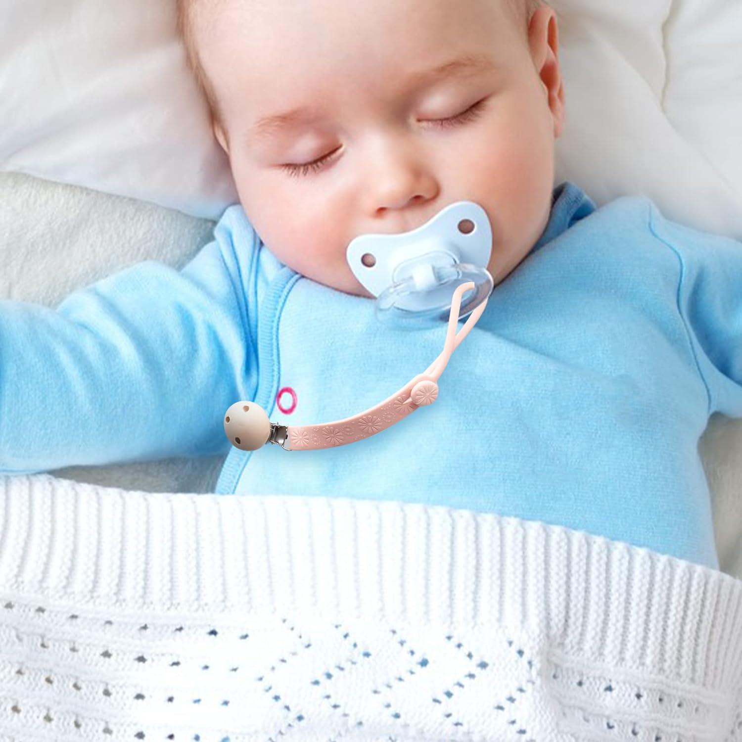 Silicone Pacifier Clip 2 Pack with Wooden Clip for Teether Pacifiers ...