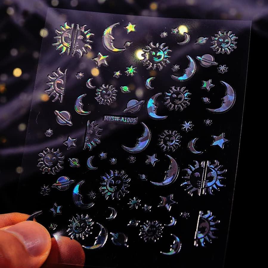 3D Holographic Sun Moon Star Nail Stickers - Aurora Stars Moon Sun ...