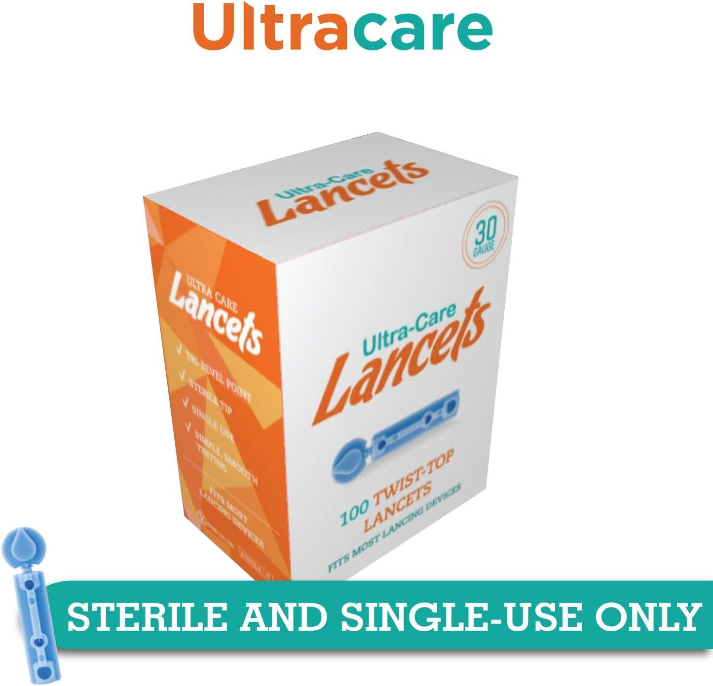 Ultracare 30 Gauge Disposable Blood Lancets - 100 Count | Fits All ...