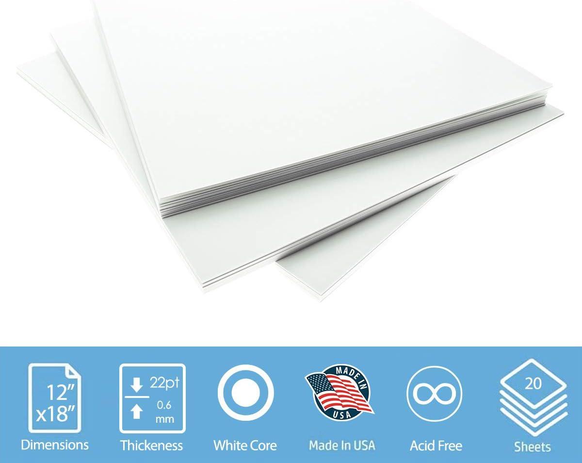 Knitial 22 pt White Chipboard 12 x 18 inch 20 Sheets for Crafts Backing ...