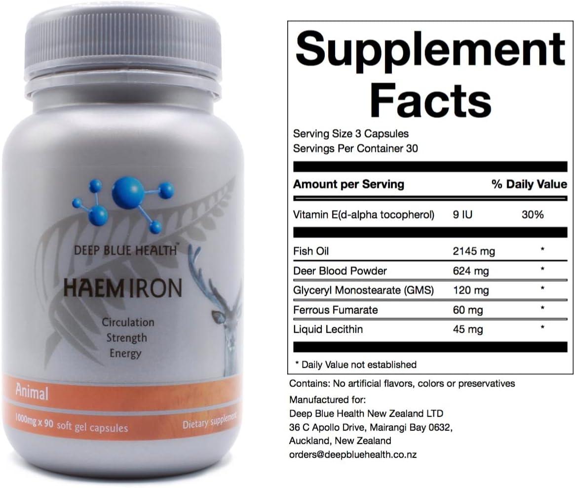 New Zealand Heme Iron Supplement - 1000mg x 90 Soft Gel Capsules - For ...