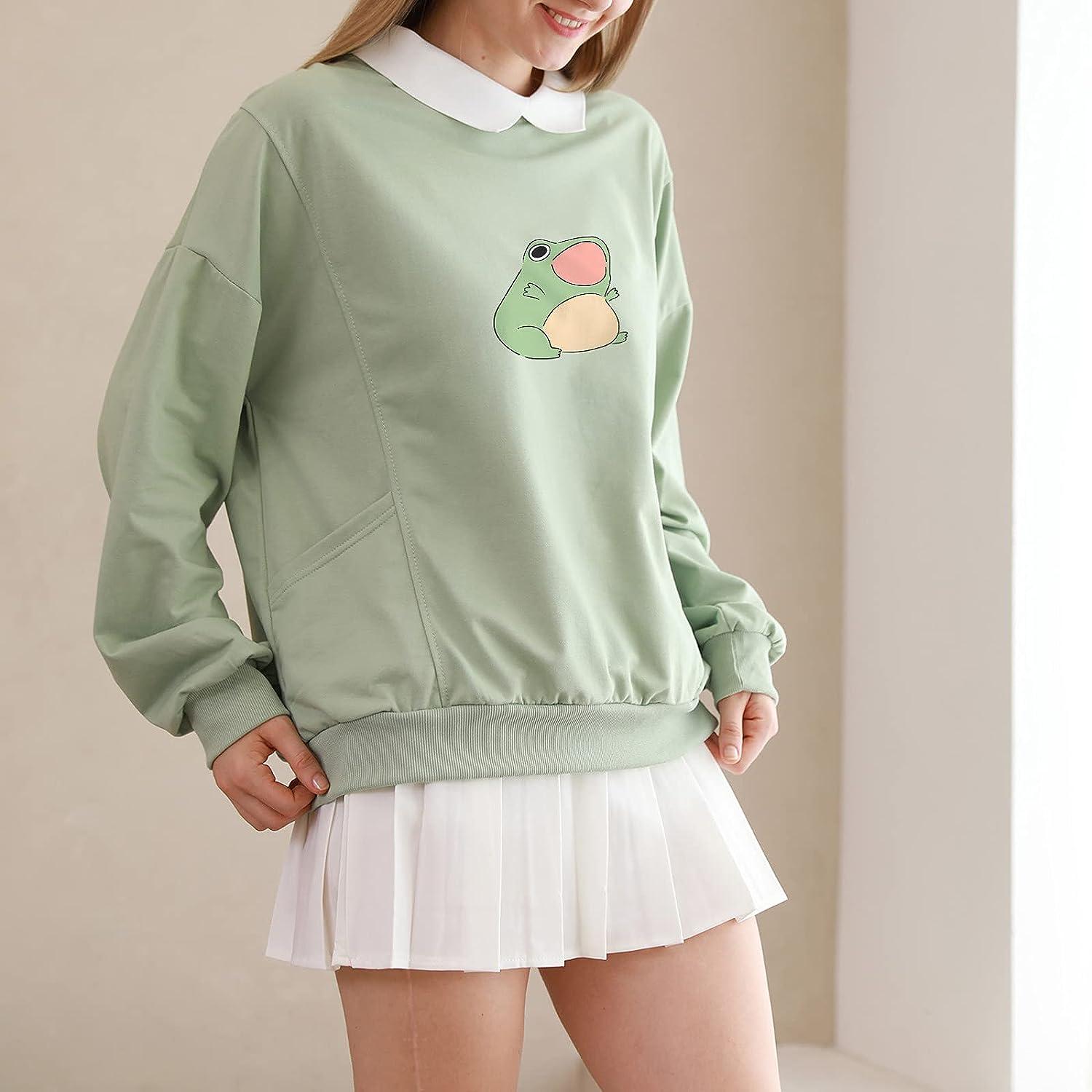 Kiekiecoo Cute Aesthetic Frog Sweatshirt For Teen Girls Kawaii