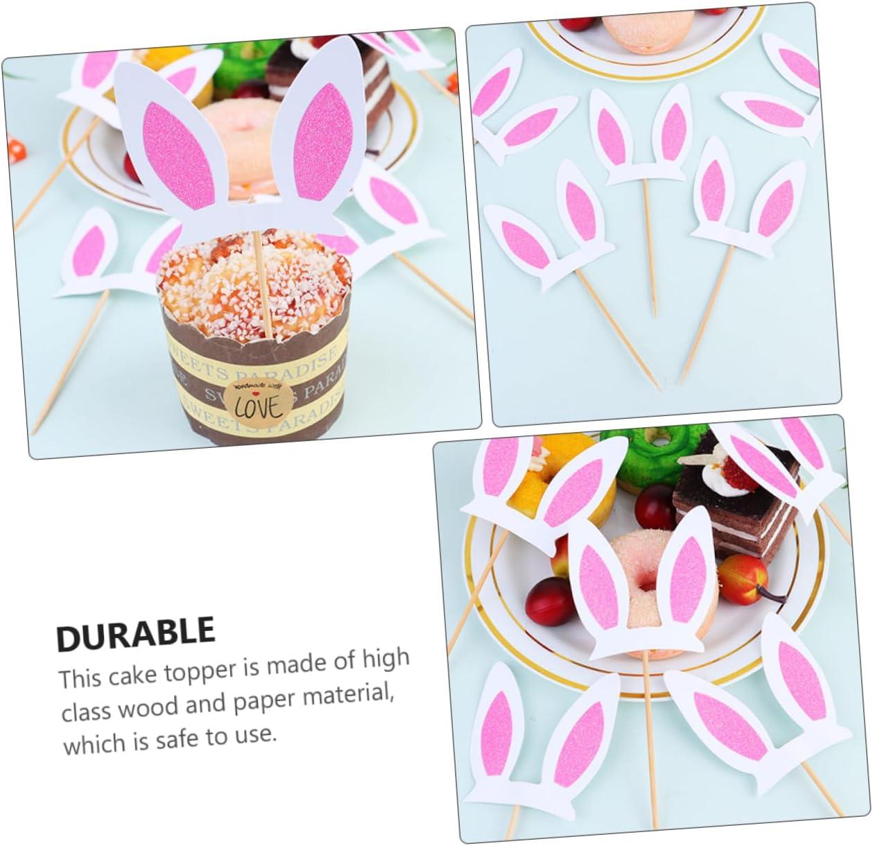 Toyvian 30pcs Rabbit Ears Plug Birthday Cake Decors Glitter Bunny Ear ...