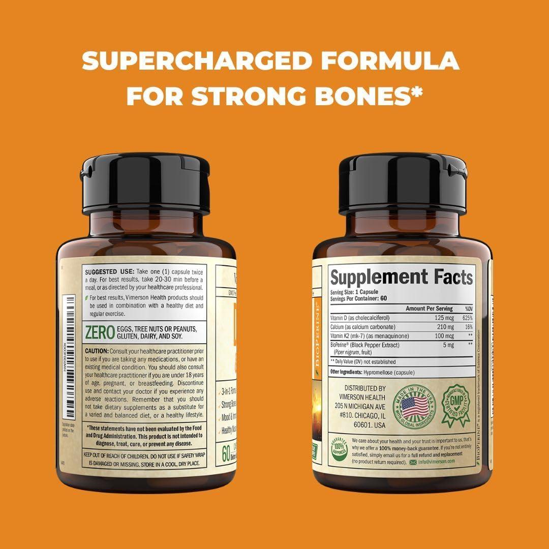 Vitamin D3 & K2 with Calcium & BioPerine 5000 IU - Supports Bone ...