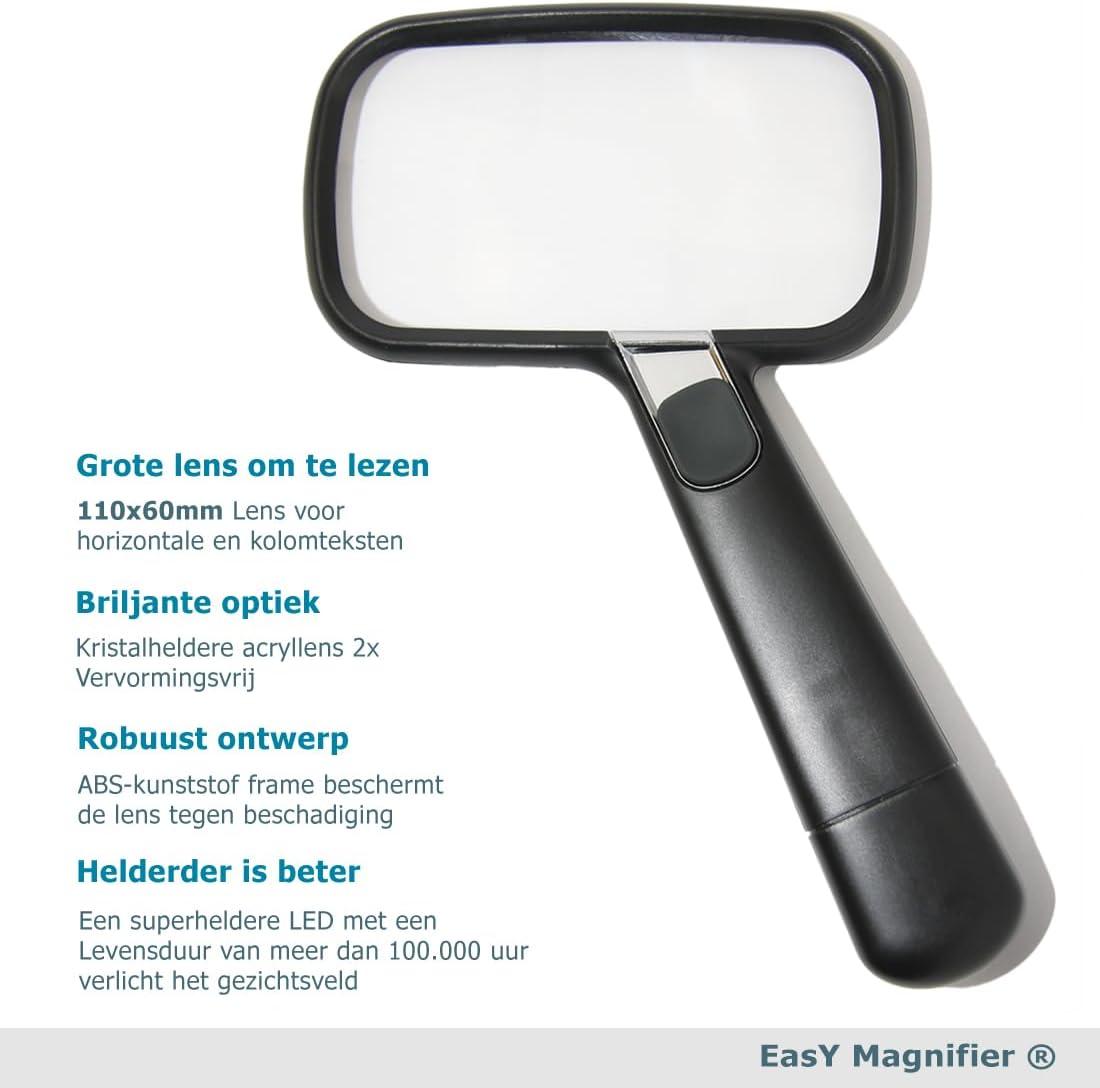 EasY Magnifier Large Magnifying Glass 2X with LED Light Light Up Hand ...
