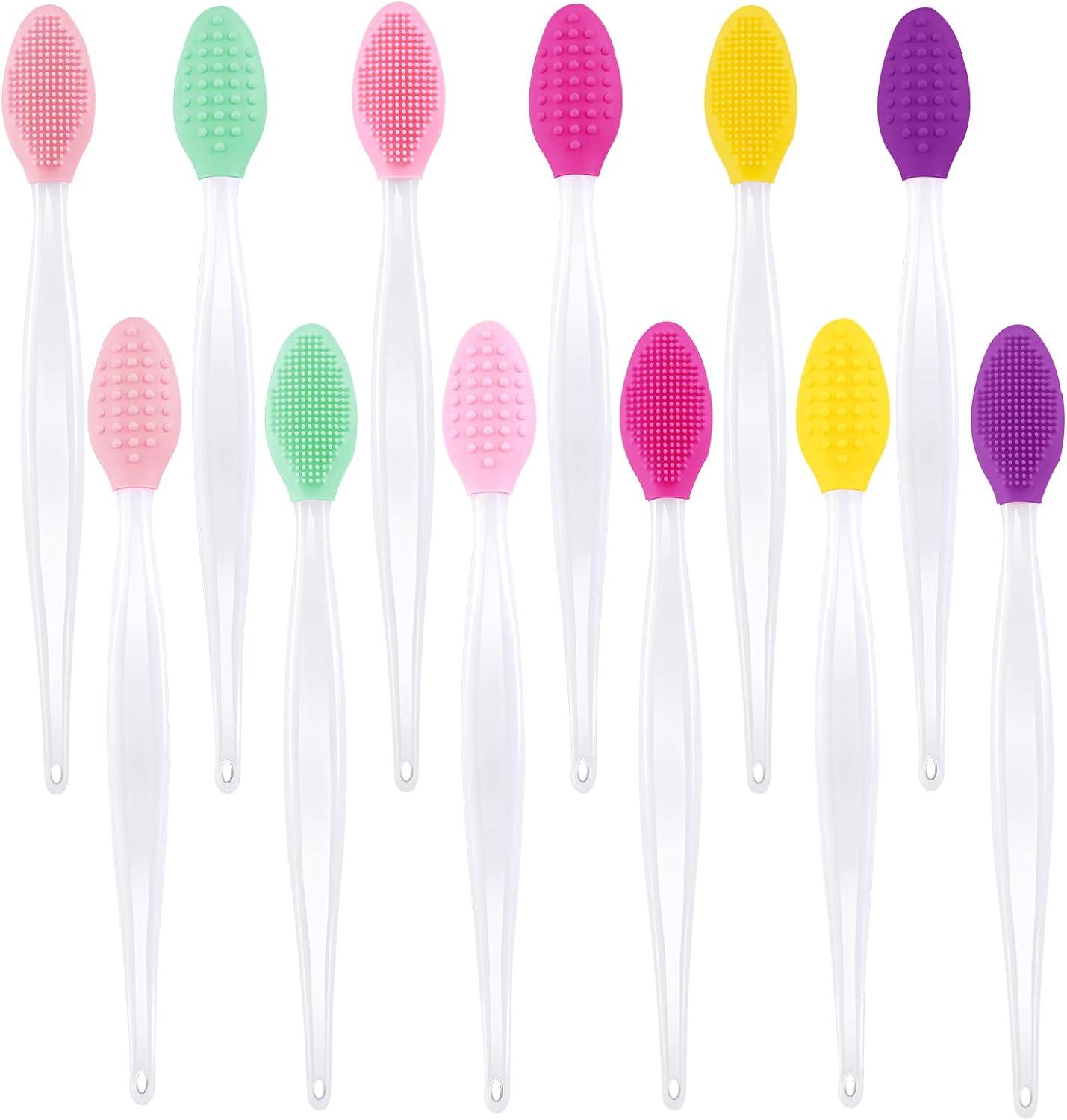 Lusofie 12 Pcs Double Sided Silicone Lip Scrub Brush Set Exfoliating