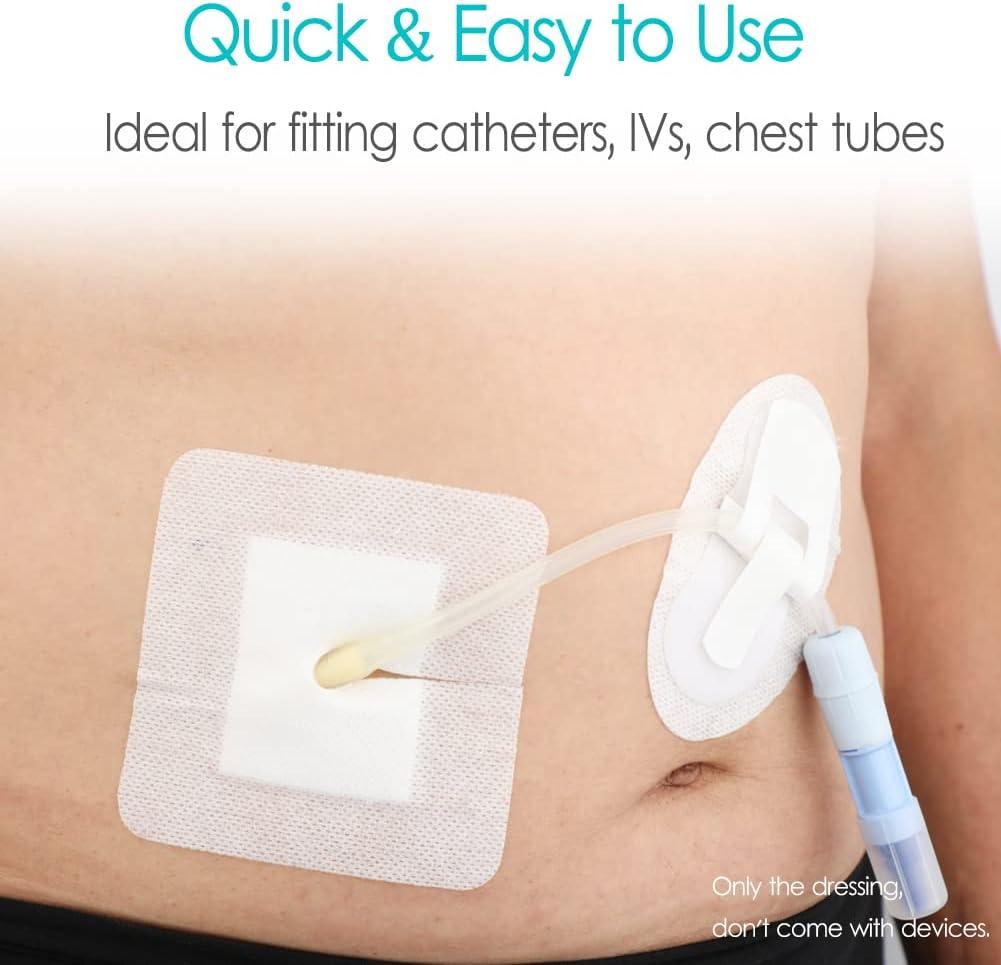 Split Drain Adhesive Bandages 4x4 for PD Catheter & Feeding Tube - Pack ...