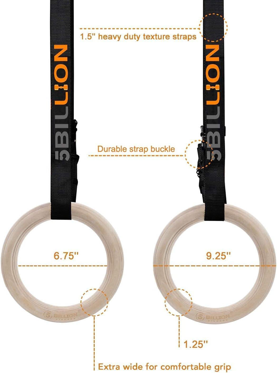 5BILLION Wooden Gymnastic Rings with Adjustable Straps - 2x15ft Wood ...