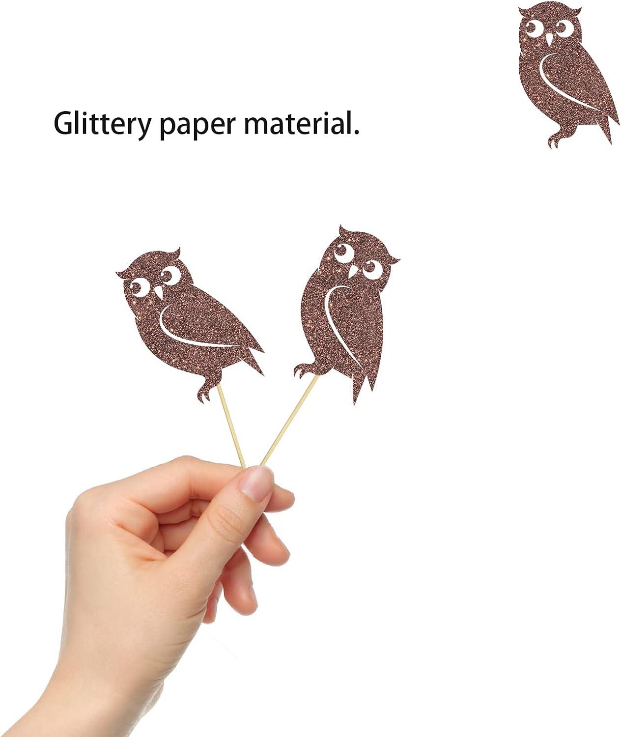 Set of 24 Glitter Owl Cupcake Toppers Animal Themed Baby Shower Dessert ...