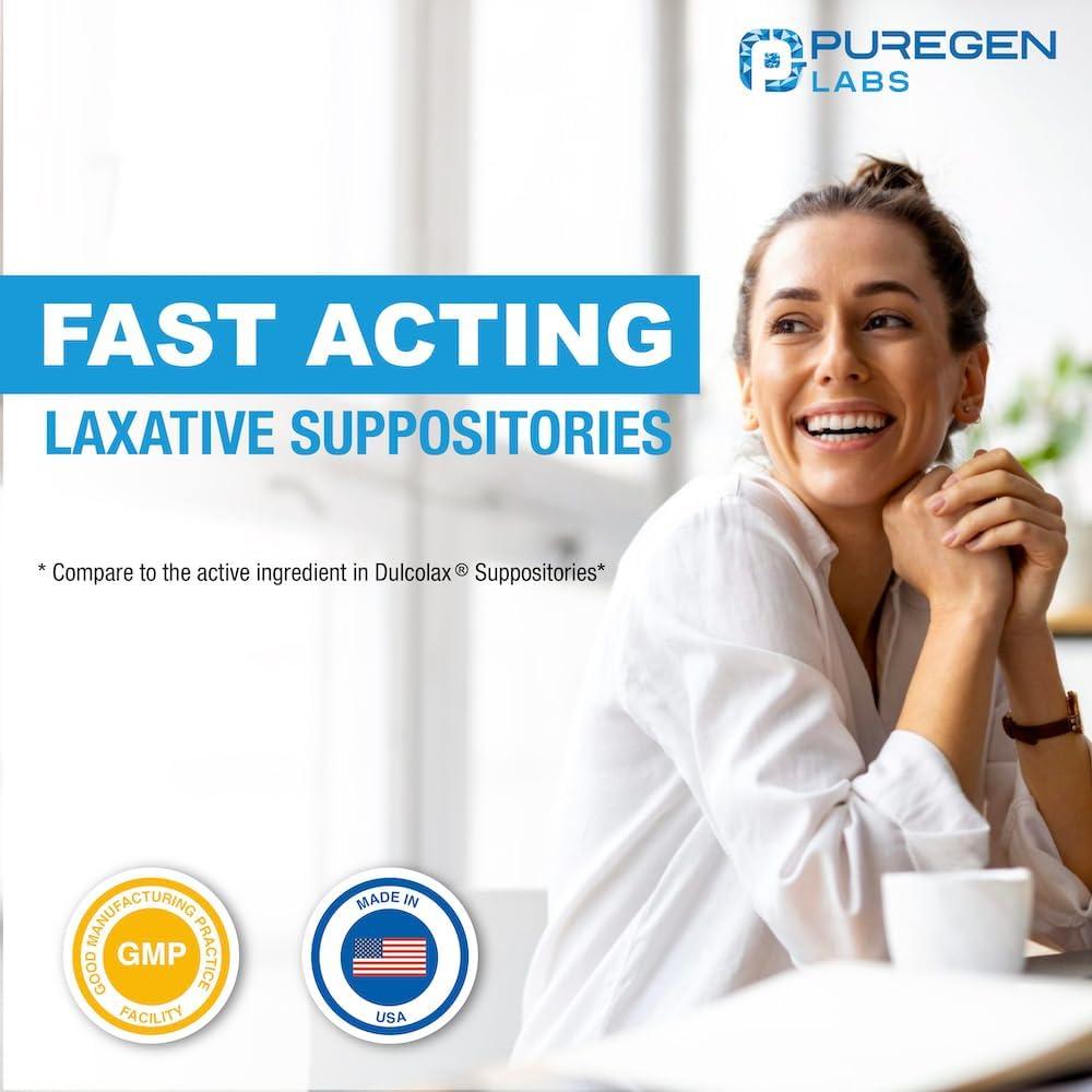 Puregen Labs Fast Relief Laxative Suppositories - 100 Count Bisacodyl ...