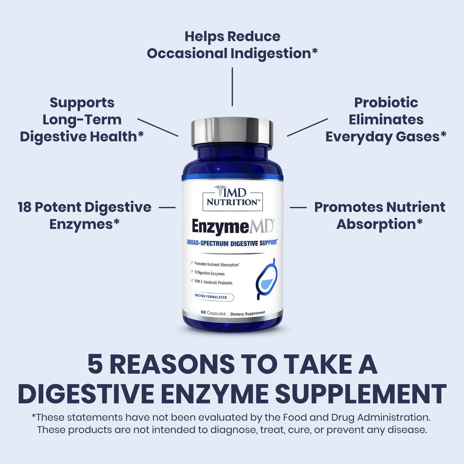 1MD EnzymeMD Digestive Enzymes Supplement - 18 Plant-Based Enzymes ...