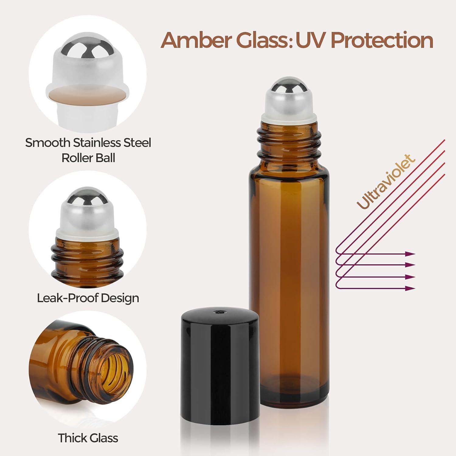 ComSaf 10ml Essential Oils Roller Bottles - 12 Set Anti-UV Glass Roll ...
