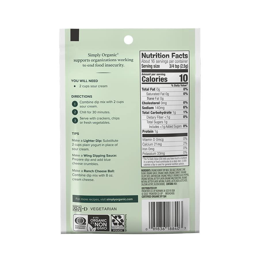 Simply Organic Ranch Dip 1.5 oz Pack of 3 | Certified Organic, Gluten ...