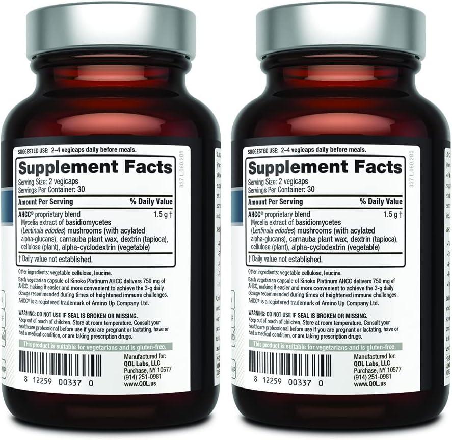 2 Pack AHCC Kinoko Platinum 750mg Immune Support Supplement - 60 Count ...