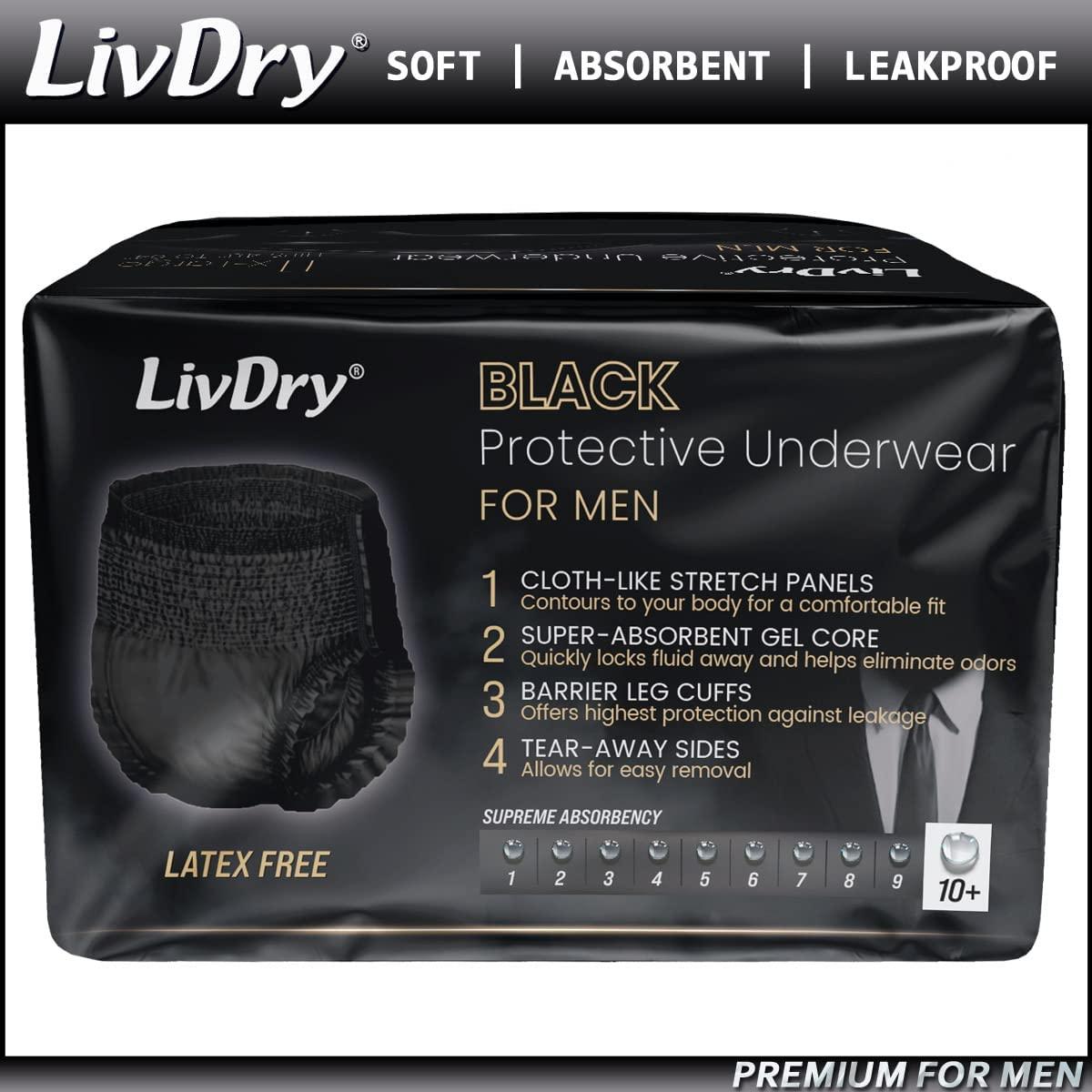 LivDry Men's Premium Black Series Incontinence Underwear - Ultimate ...