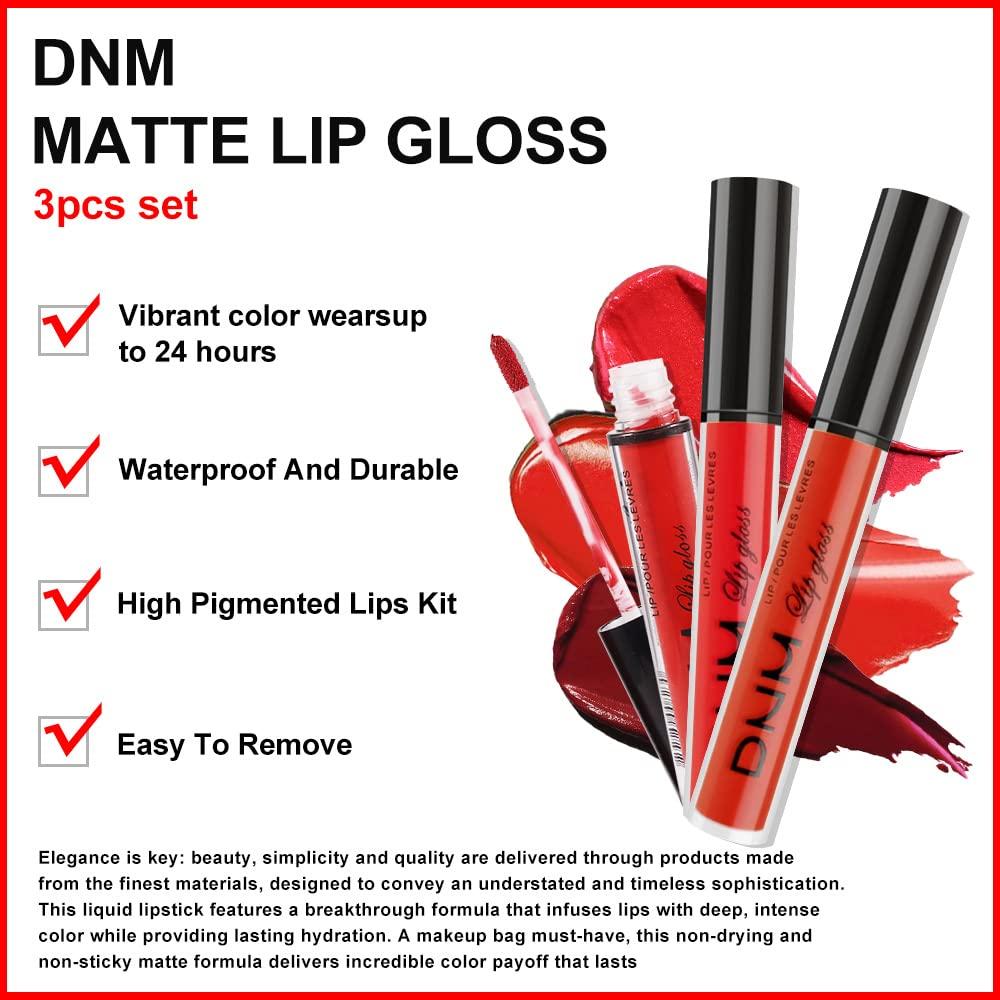 3pcs Dark Red Matte 24-Hour Liquid Lipstick Set | Long-Lasting ...