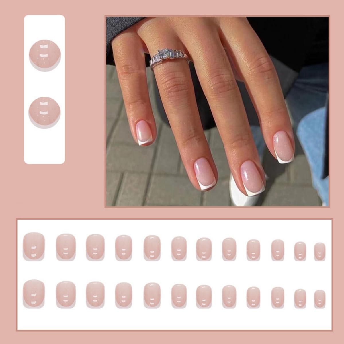Justotry 24-Piece Glossy Angular Nails Set | Short White French Press ...