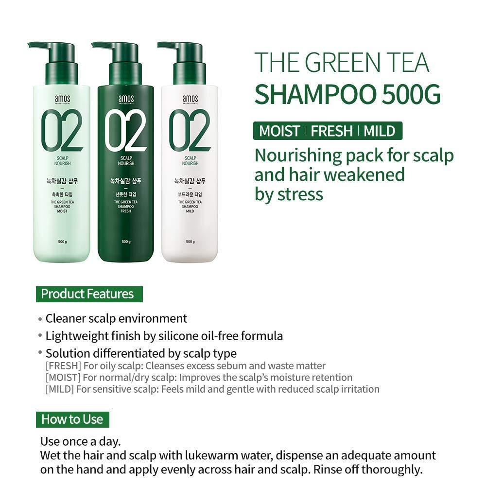 Amos 02 Green Tea Shampoo 500g - Scalp Nourish & Mild Formula | Buy Now ...