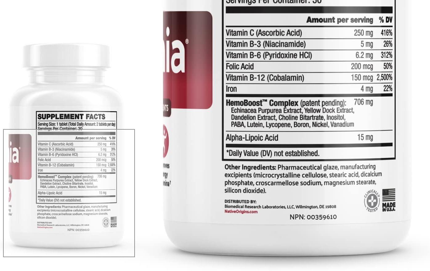 Prohemia Natural Blood Builder Iron Supplement - 60 Pills for Healthy ...