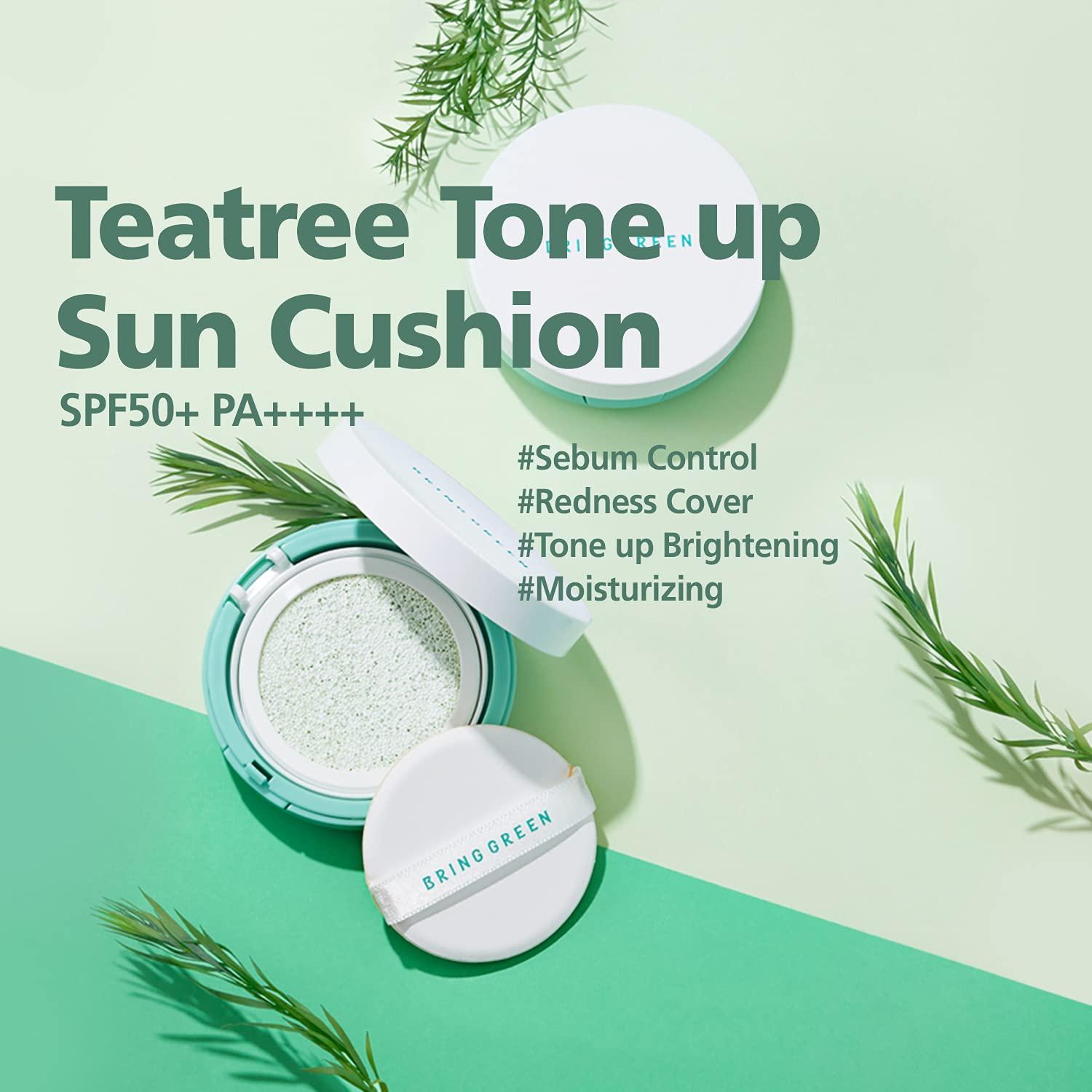 BRING GREEN Tea Tree Tone-up Sun Cushion SPF 50 | Zinc Oxide Sunscreen ...