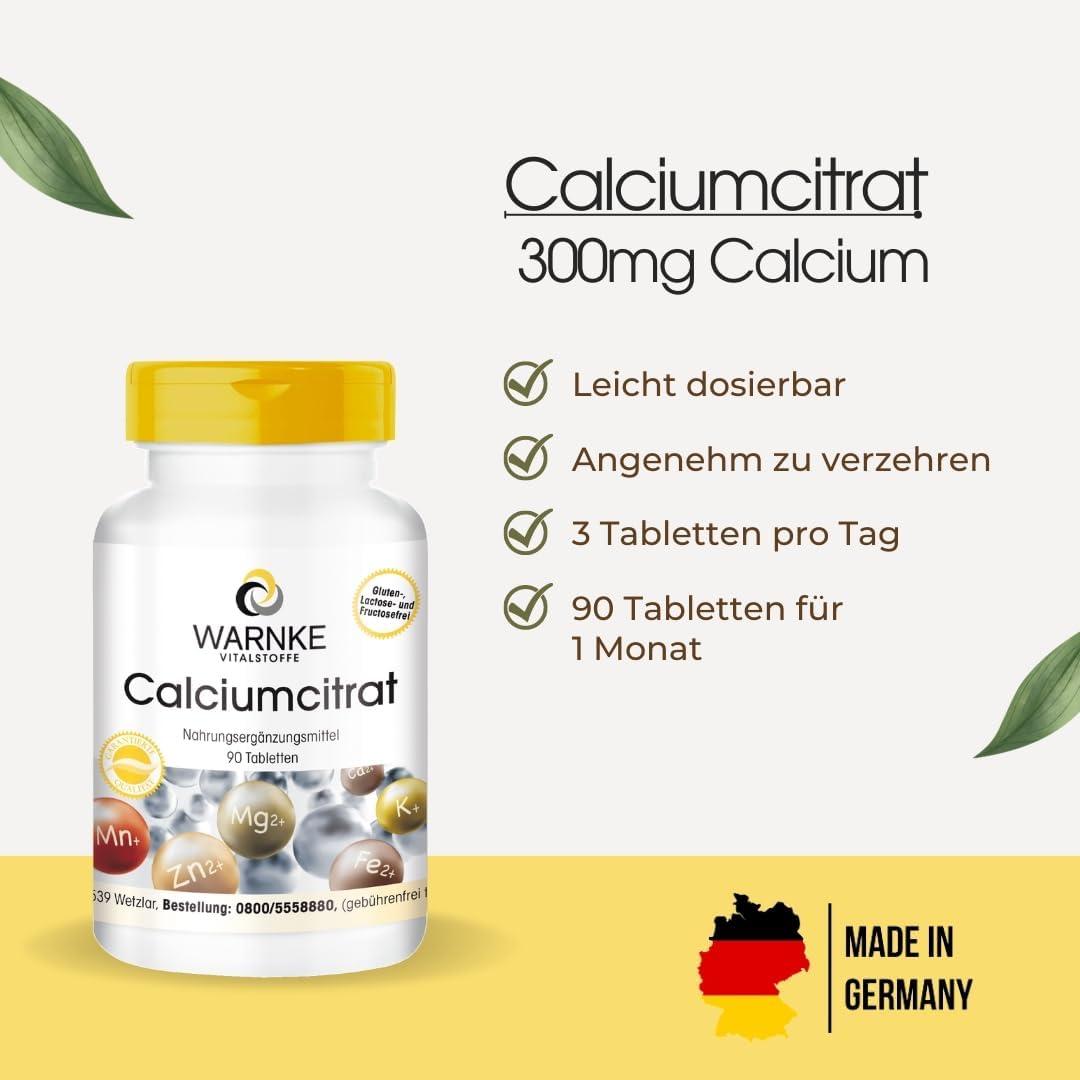 Calcium Citrate 300mg Tablets | 90 Vegan Tablets | Warnke Vitalstoffe ...